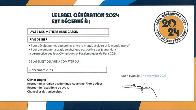 Le Lycée René Cassin obtient son diplôme de labellisation génération ...